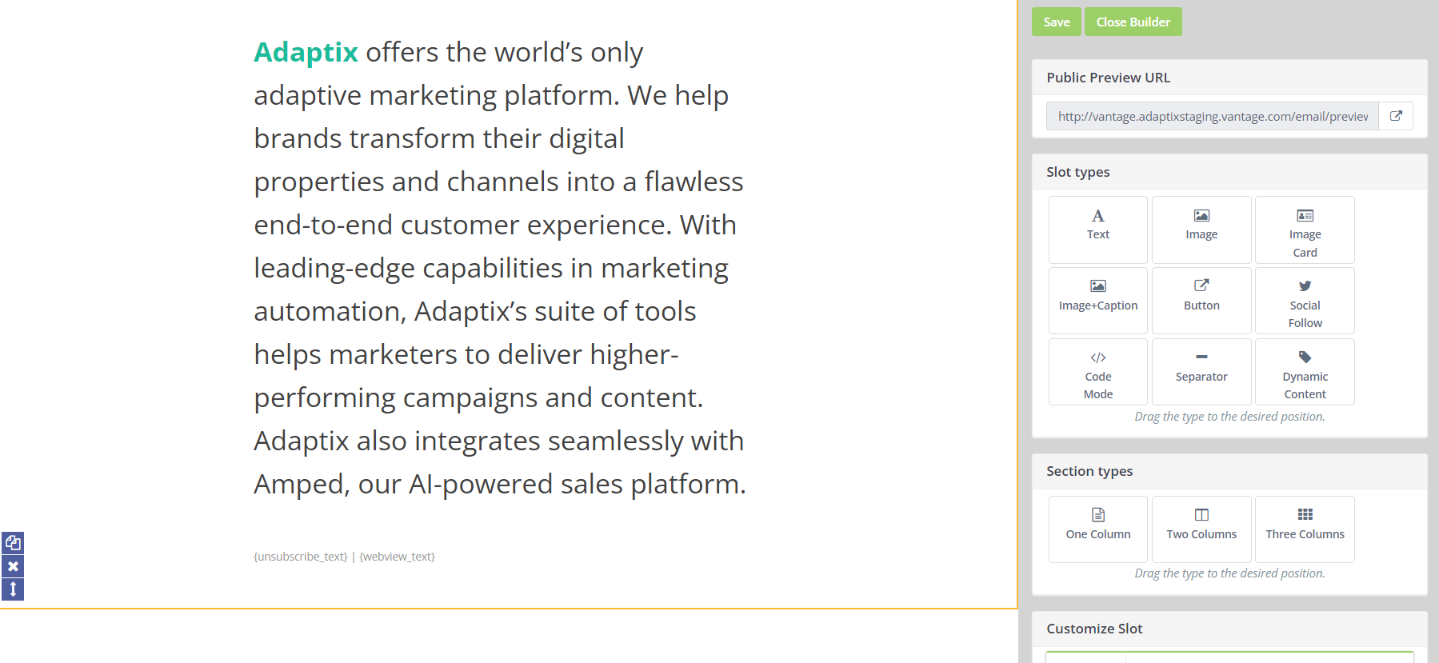 Functions of the Email Builder – Adaptix
